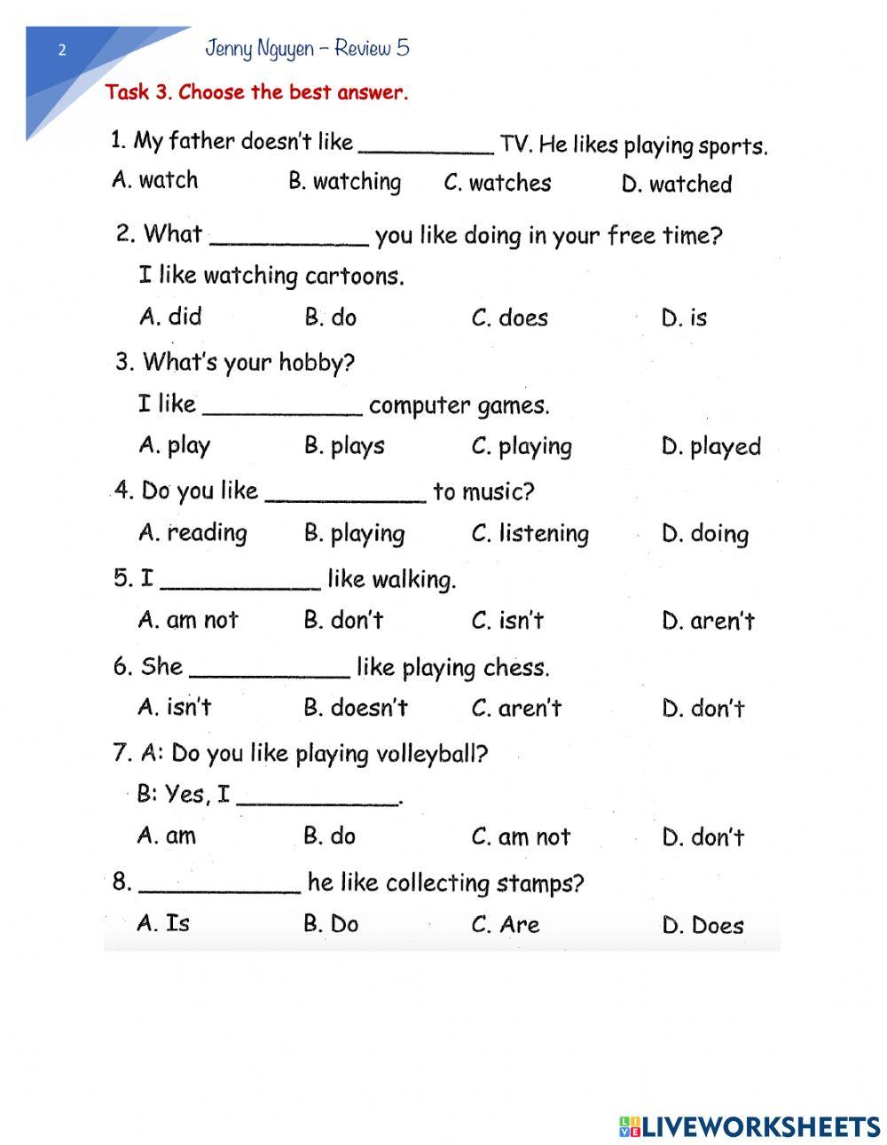 Review 5 online exercise for | Live Worksheets