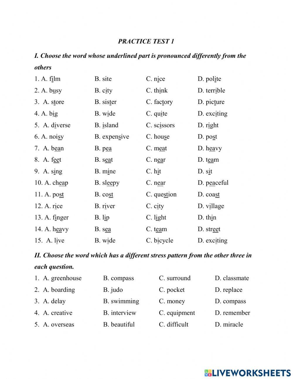 Practice test 1- grade 6 worksheet | Live Worksheets