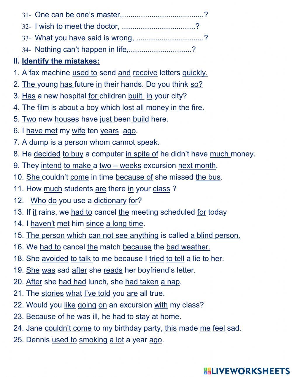 9.tagquestion worksheet | Live Worksheets