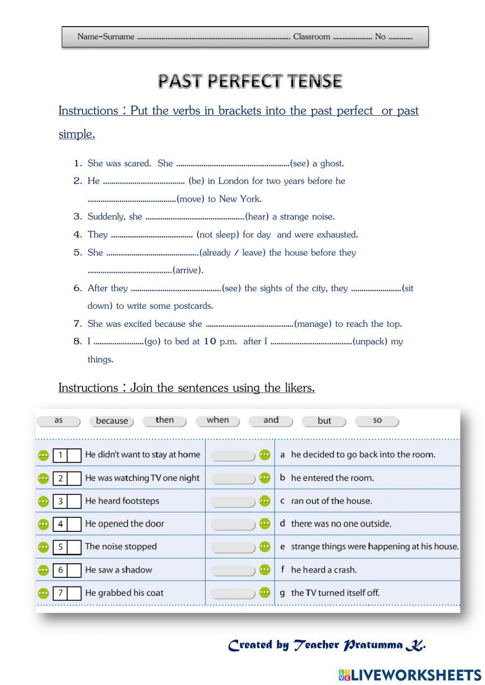 m5 past perfect online exercise for | Live Worksheets