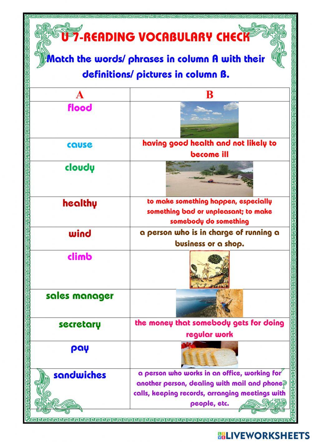 Unit 7 listening vocabulary check 1740410 | Nguyễn Lê