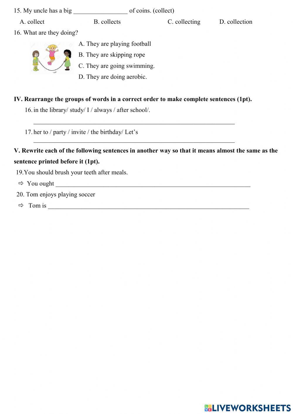 kiểm tra 15 phút lần 3 véc online exercise for | Live Worksheets