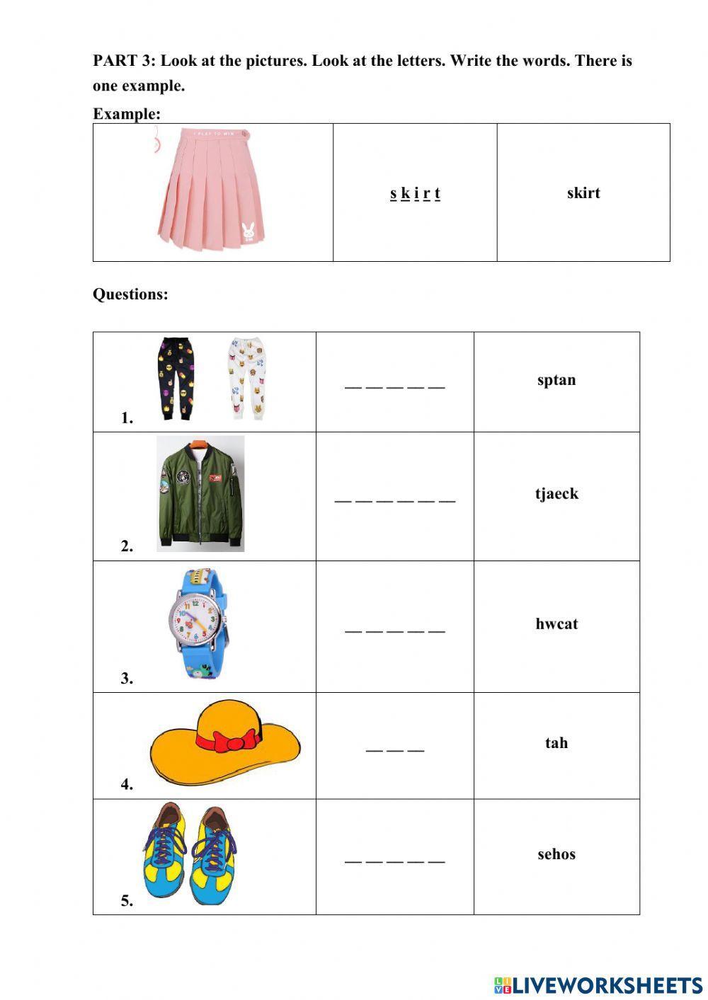 Idict 1-Unit 3: Clothes-Topic test-Reading and writing worksheet | Live ...