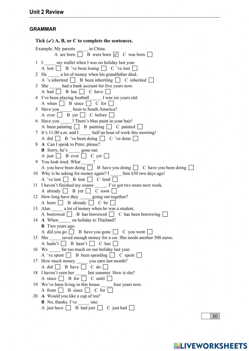 7A Unit 2 Revision worksheet | Live Worksheets