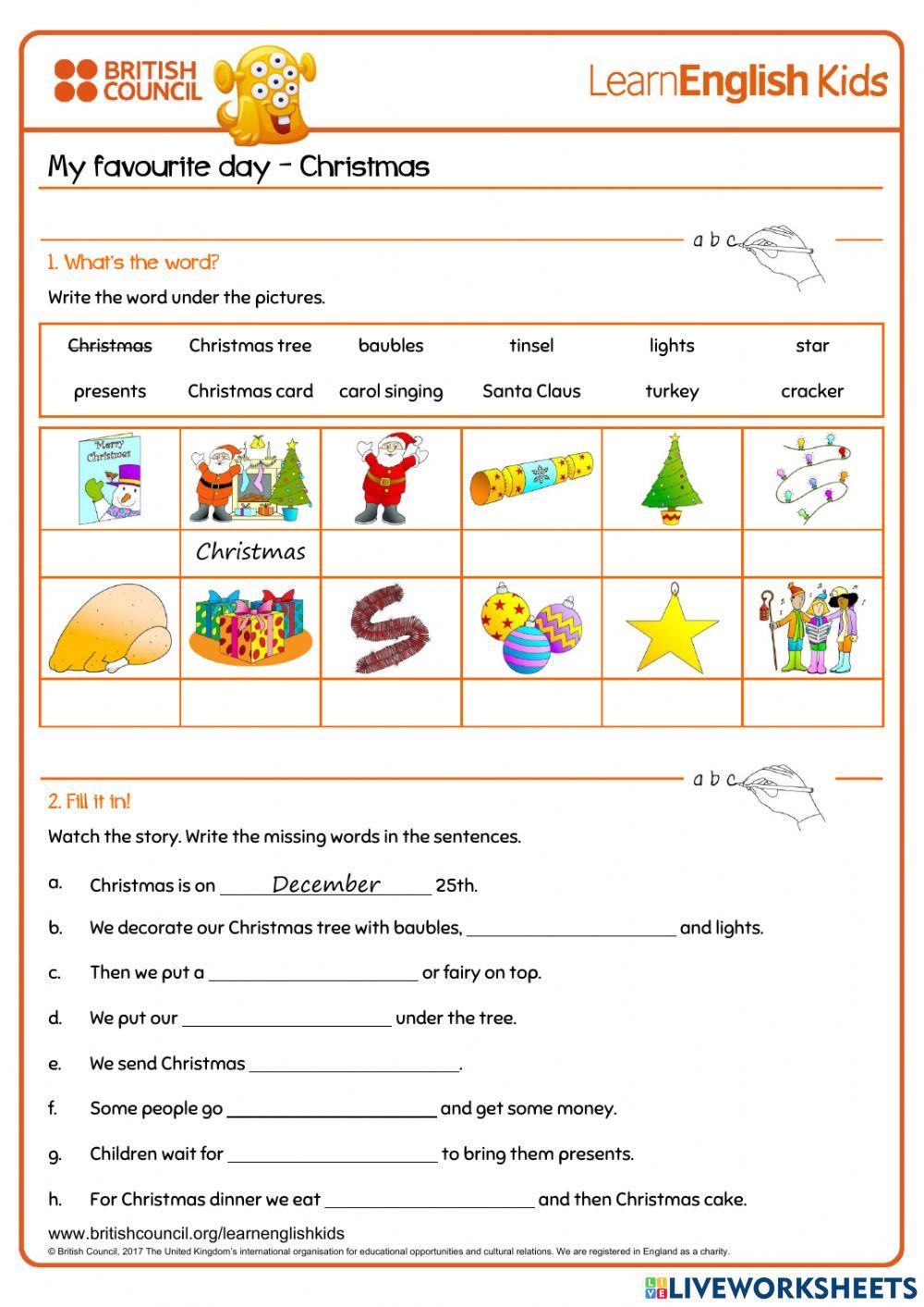 Christmas - britishcouncil online exercise for | Live Worksheets