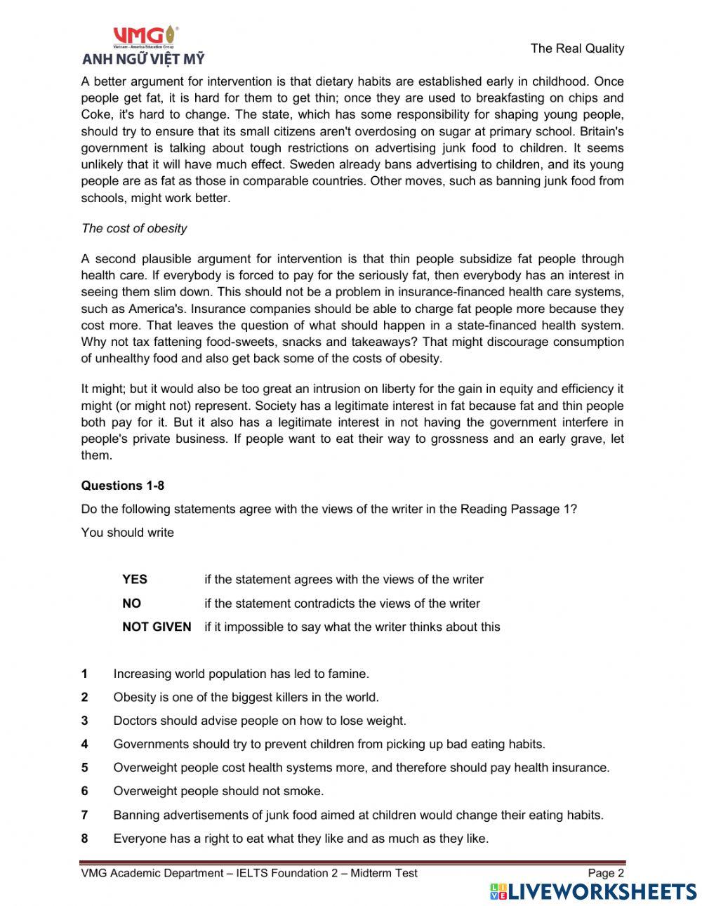 MID Foundation 2 (Reading) worksheet | Live Worksheets