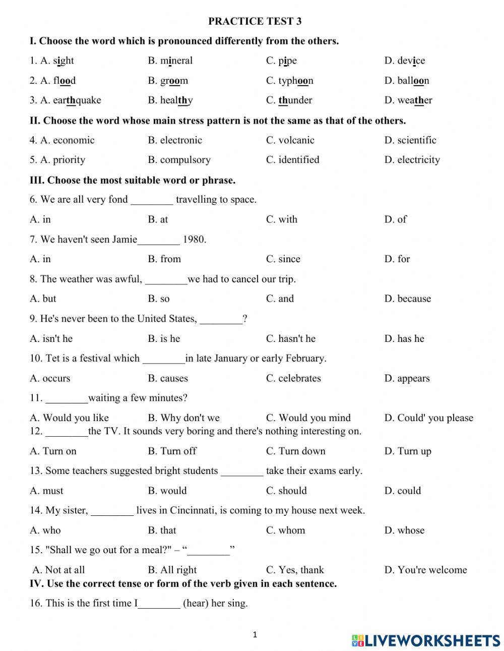 PRACTICE 3 online exercise for | Live Worksheets