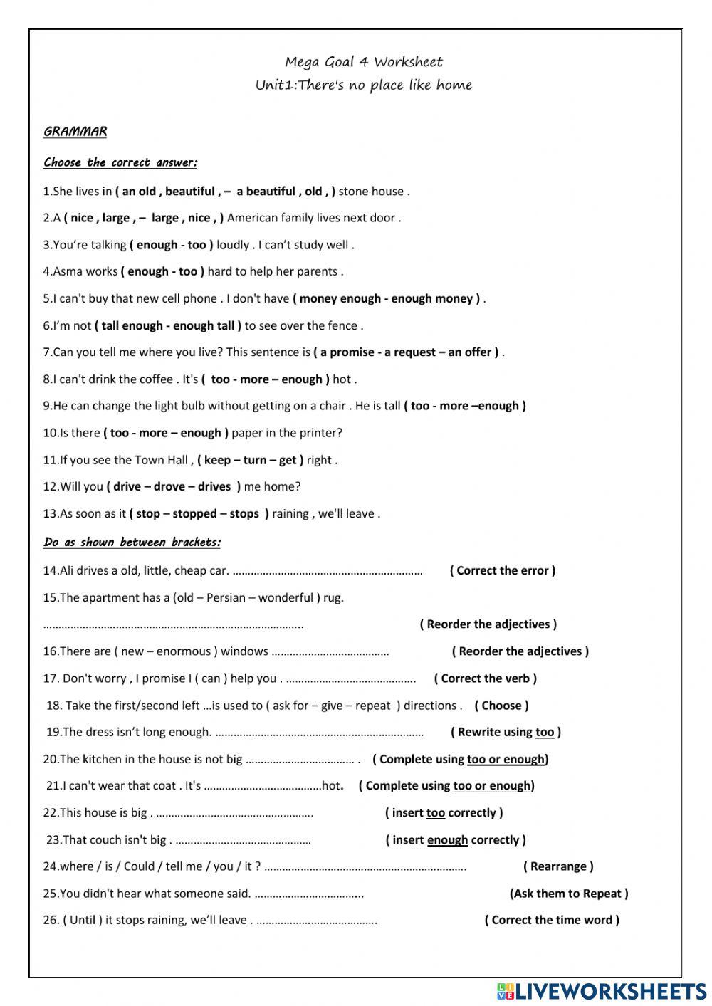 Mega Goal 4 - Worksheet Unit 1 worksheet | Live Worksheets