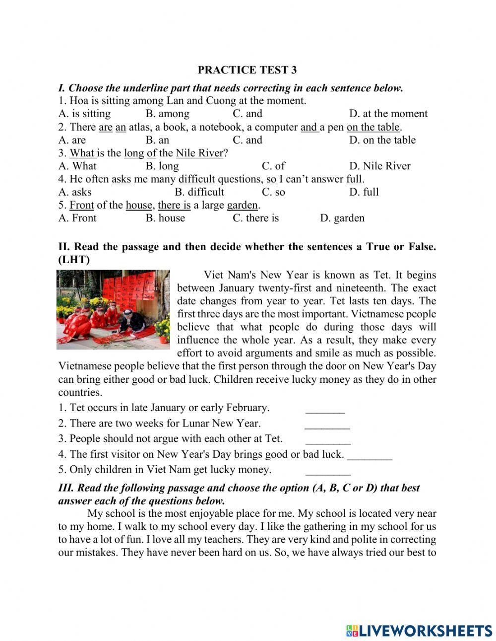 Practice test 3- grade 6 worksheet | Live Worksheets