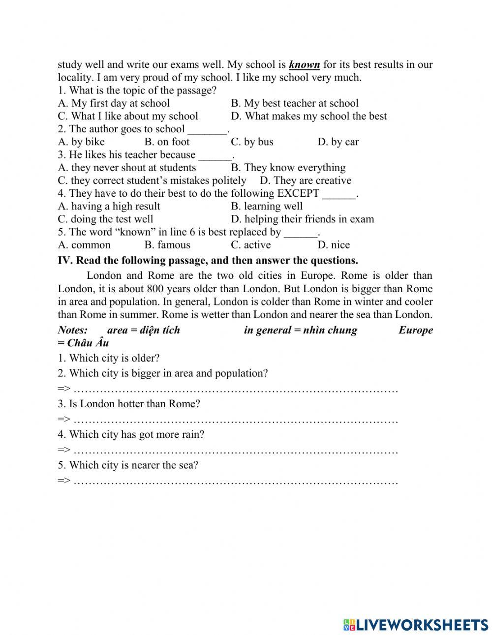 Practice test 3- grade 6 worksheet | Live Worksheets