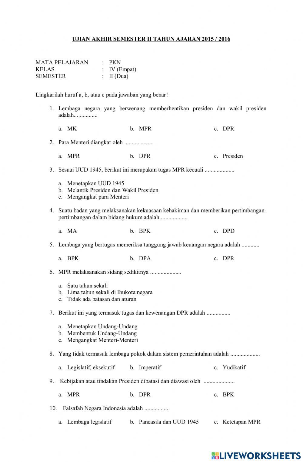 Ujian pat interactive worksheet | Live Worksheets
