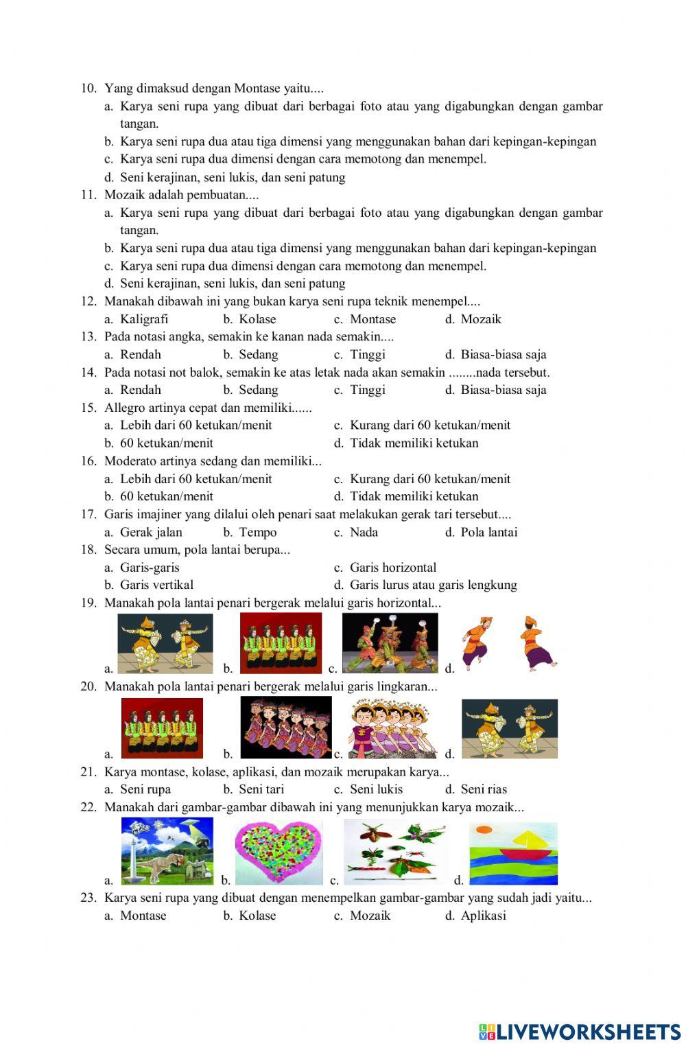 Seni Budaya dan Prakarya activity | Live Worksheets
