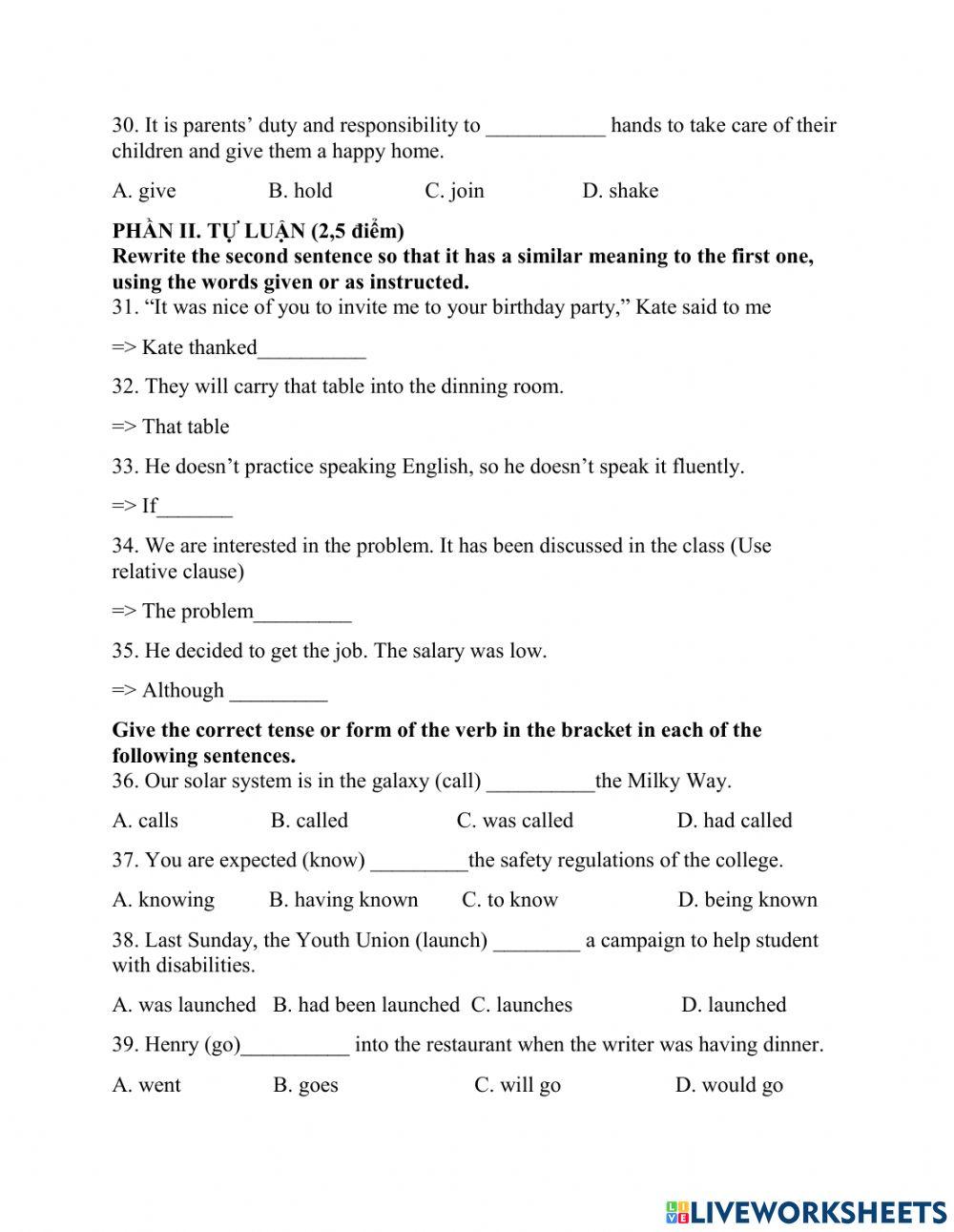 English 12 | Free Interactive Worksheets | 1742190