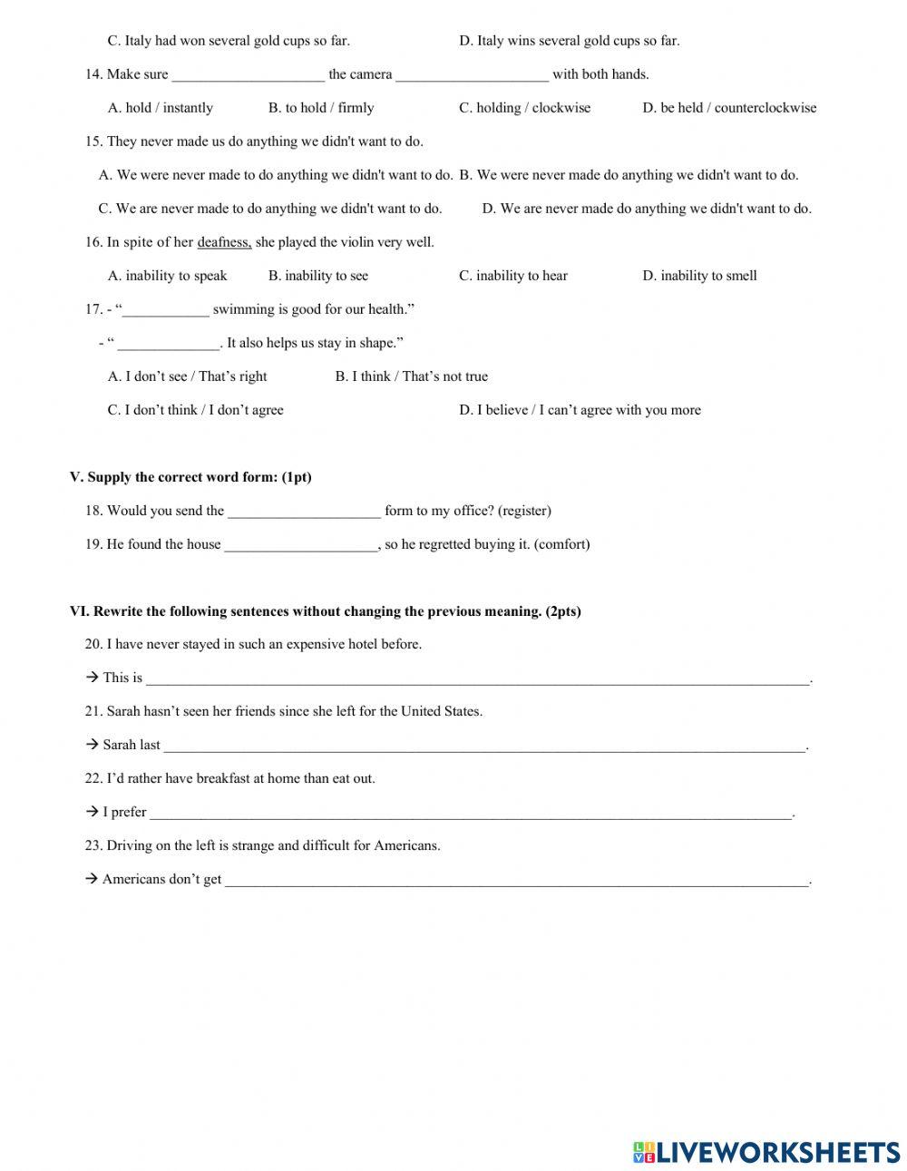 G10 Mock Test 3 Hk1 Worksheet Live Worksheets 