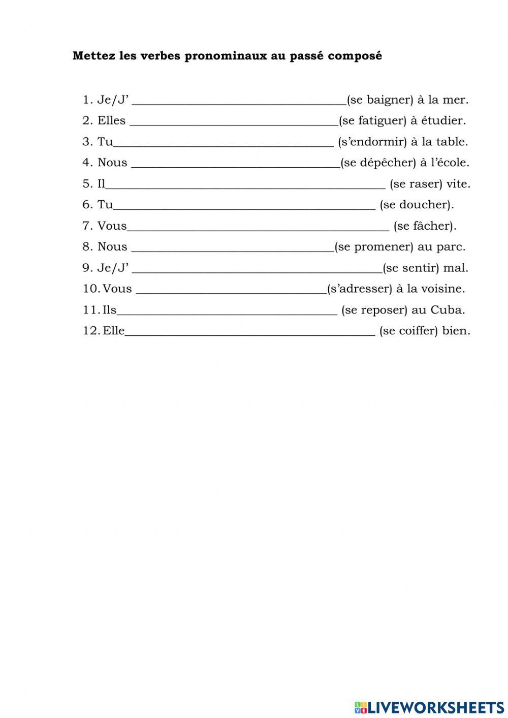 Passe compose exercise for classe 4 | Live Worksheets
