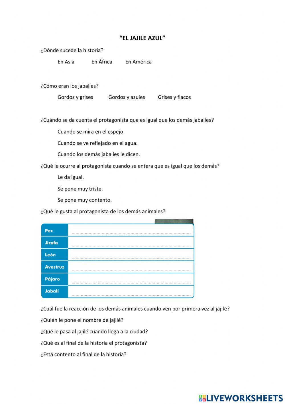 El jajilé azul worksheet | Live Worksheets