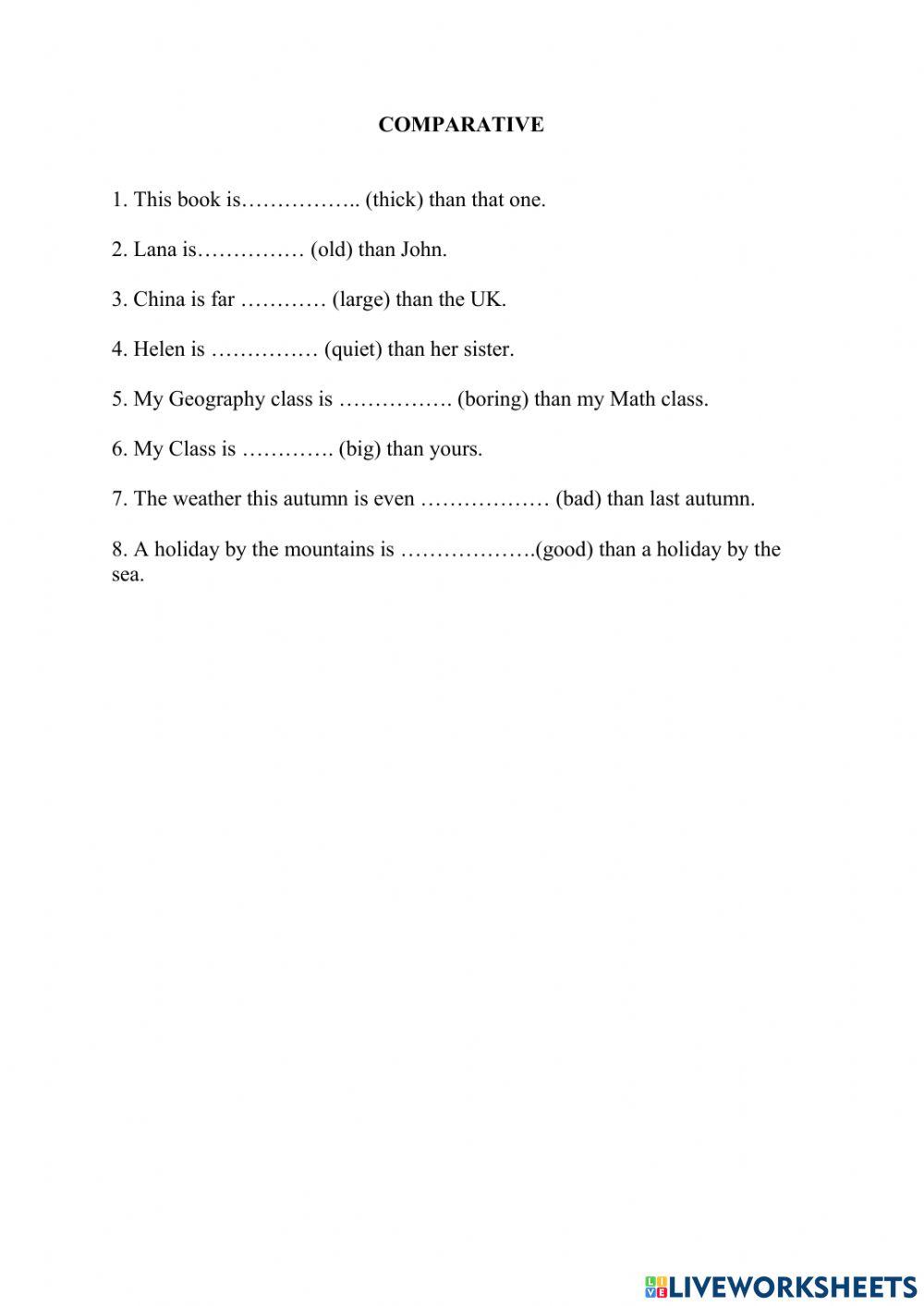 Comparative online exercise for grade 3 | Live Worksheets