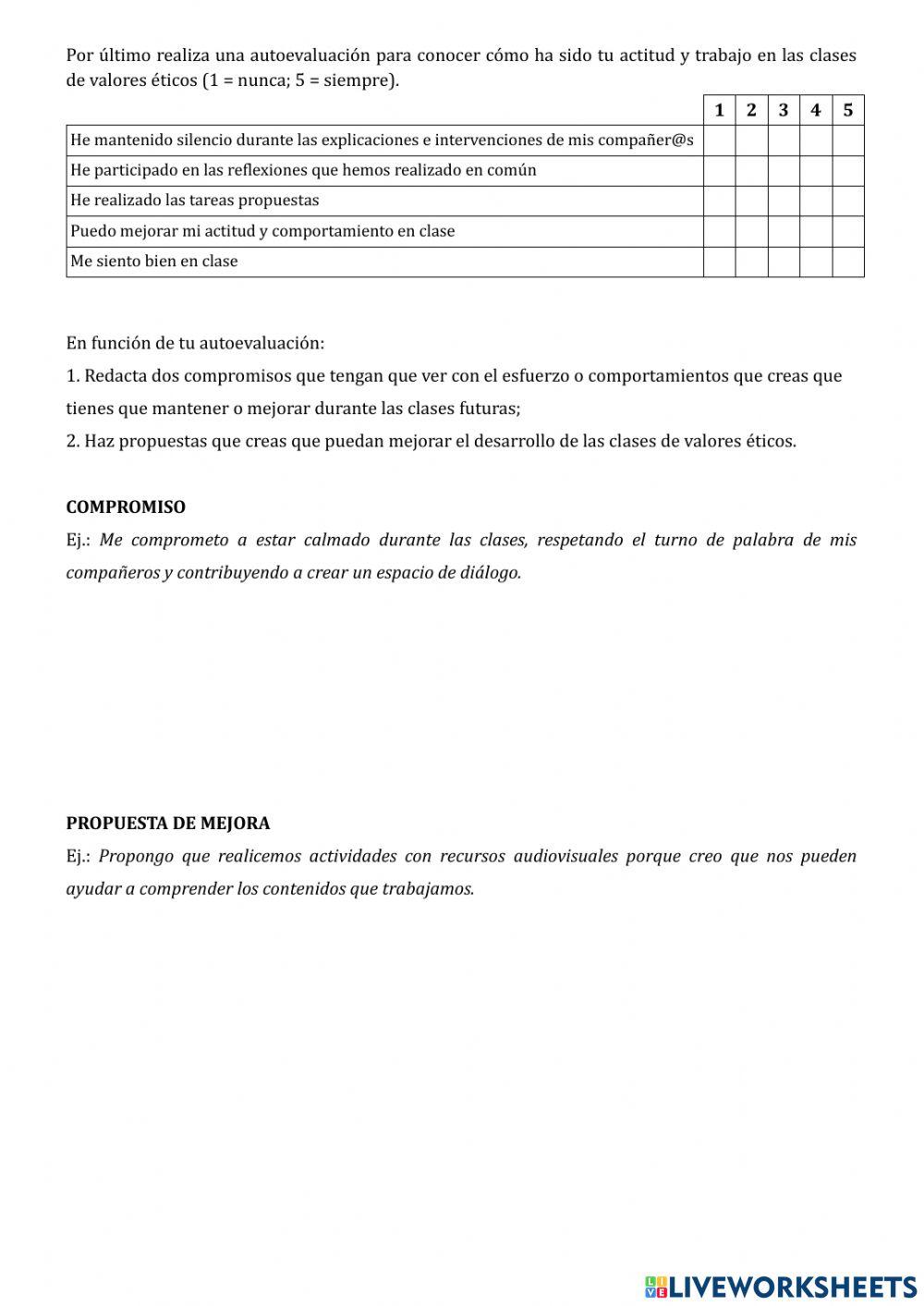 Examen Valores Éticos 1ª EvaluaciÓn Online Exercise For Live Worksheets