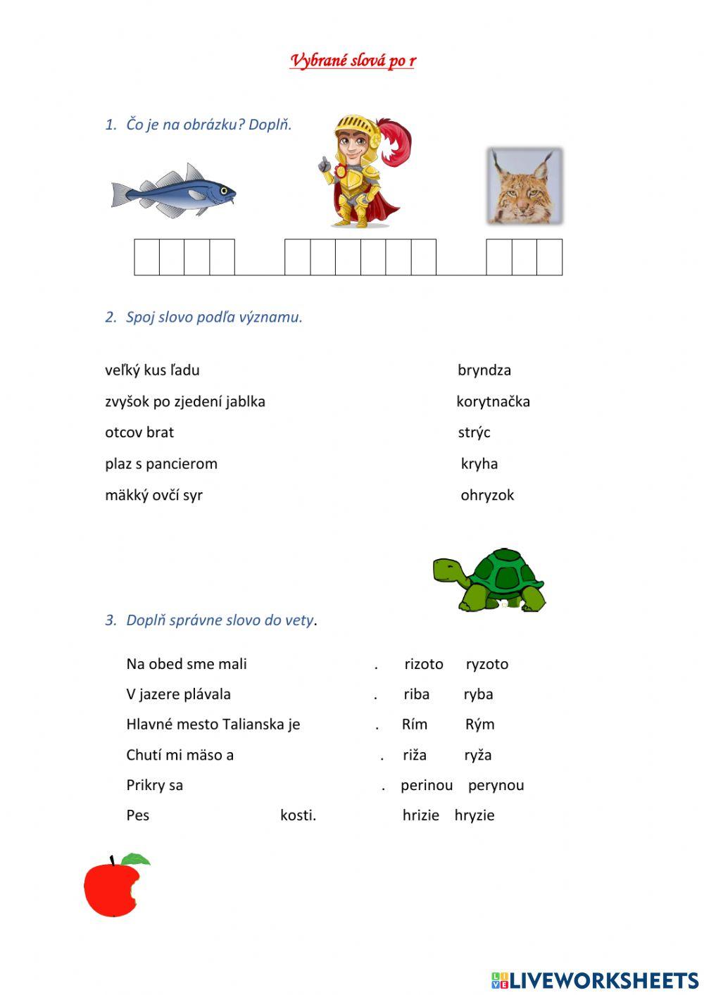 Vybrané slová po r worksheet | Live Worksheets