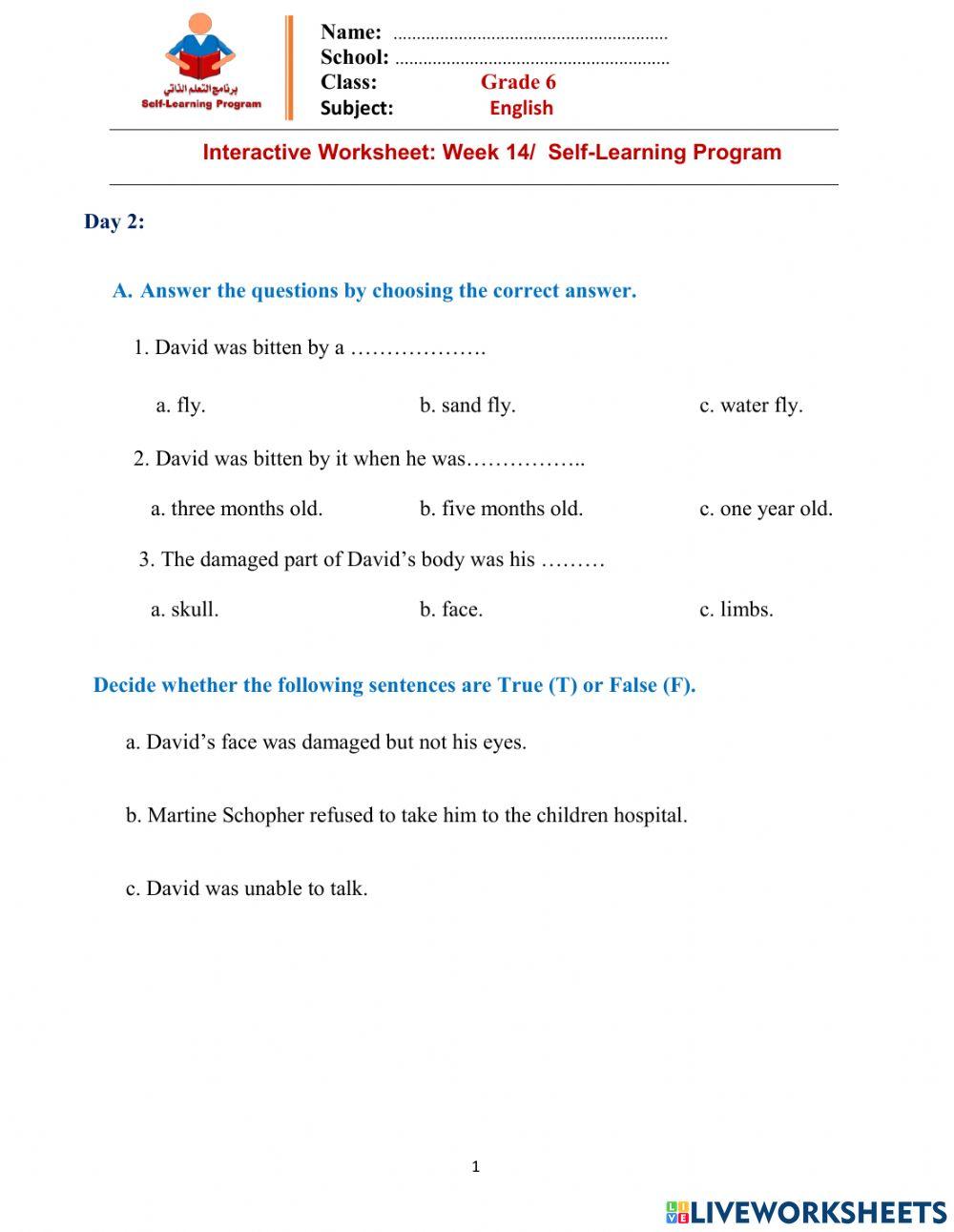 SY21-22-W14 Gr6 D2 Eng Int. WS worksheet | Live Worksheets