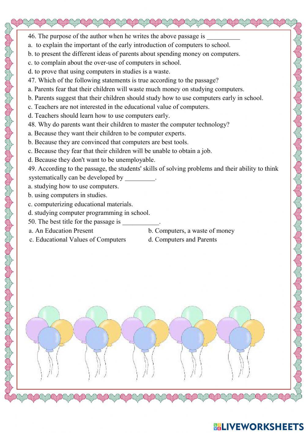 Grade 10 - Test yourself (Reading) (Units 4,5,6) online exercise for ...