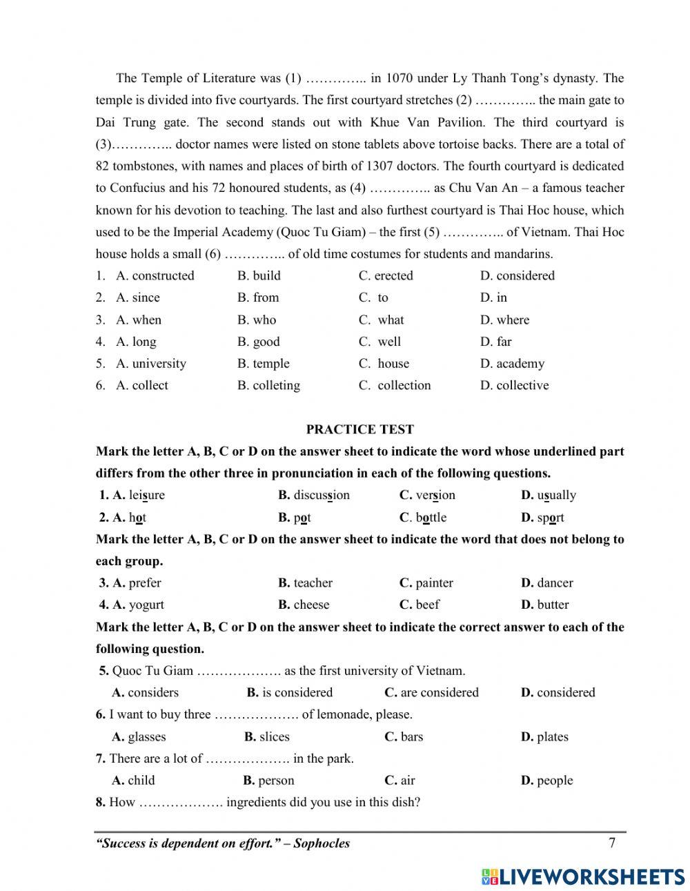 Practice test online practice | Live Worksheets