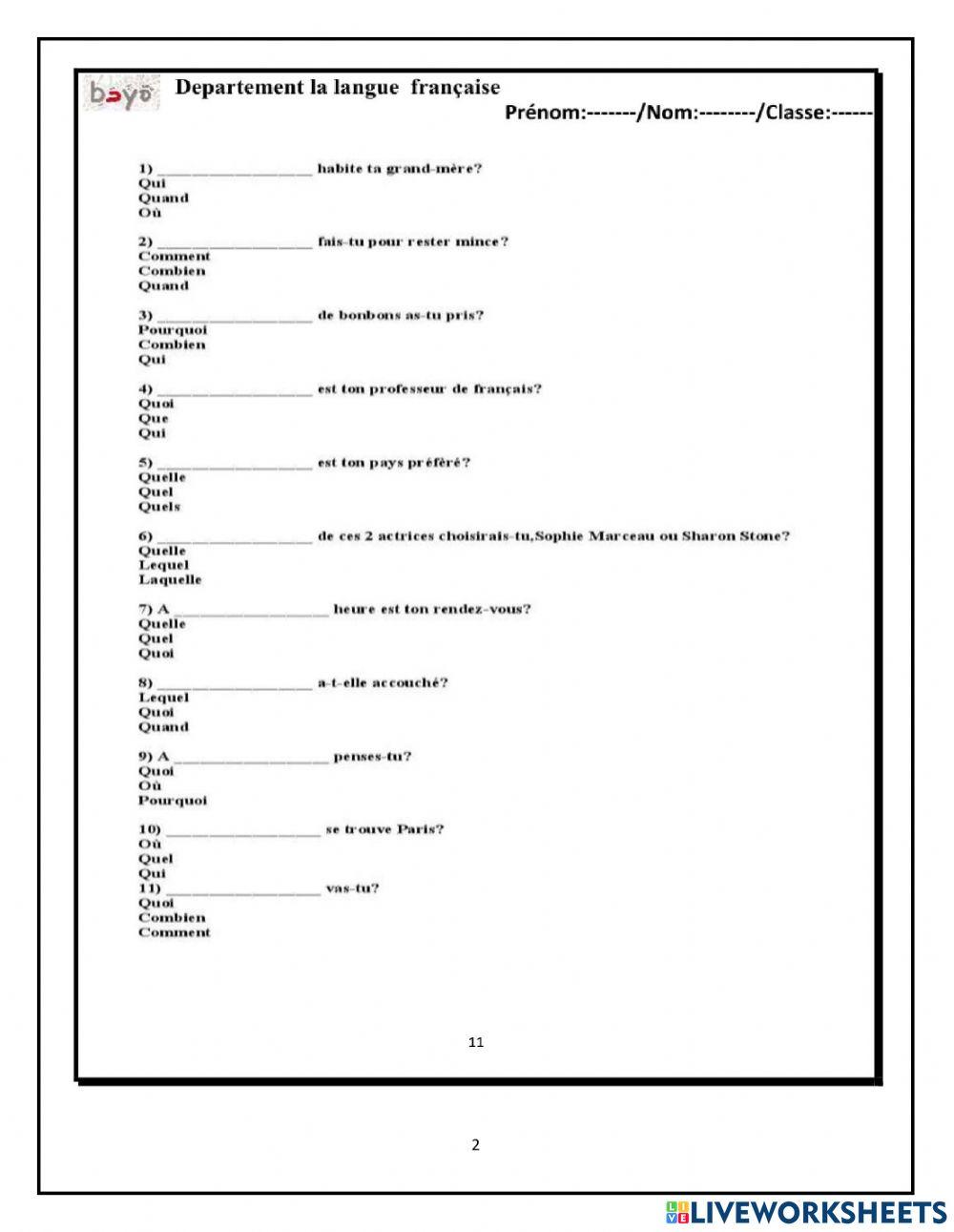 Suite de mot interro | MmeRadwa | Live Worksheets