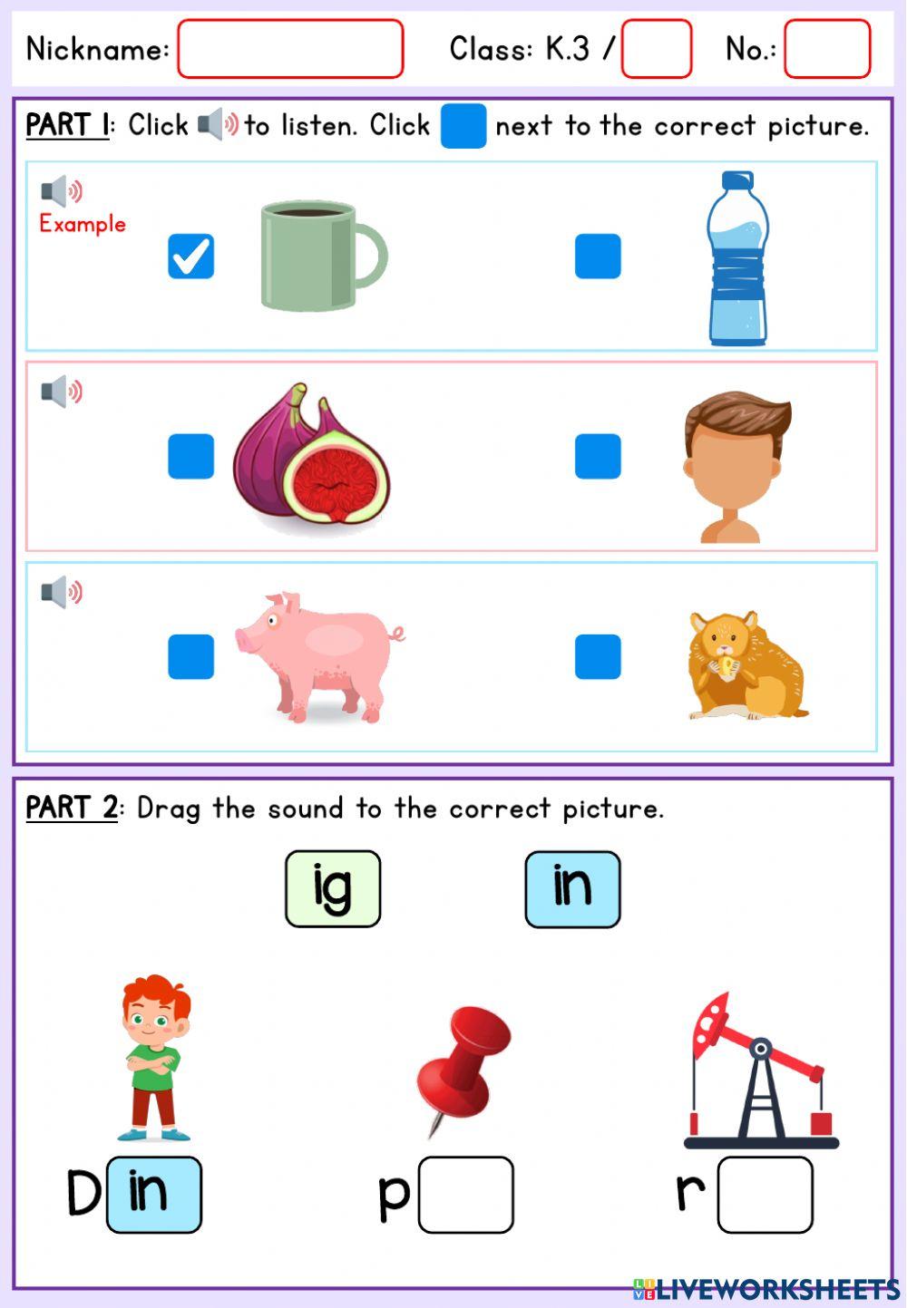 English Kindergarten 3 online exercise for | Live Worksheets