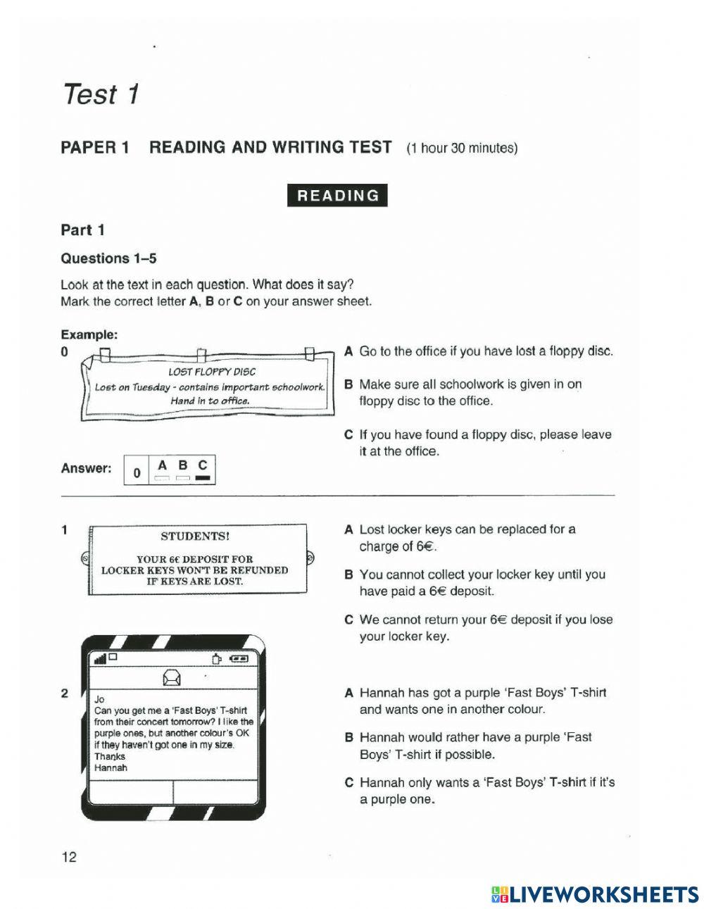 Cambridge - Reading 1 online exercise for | Live Worksheets