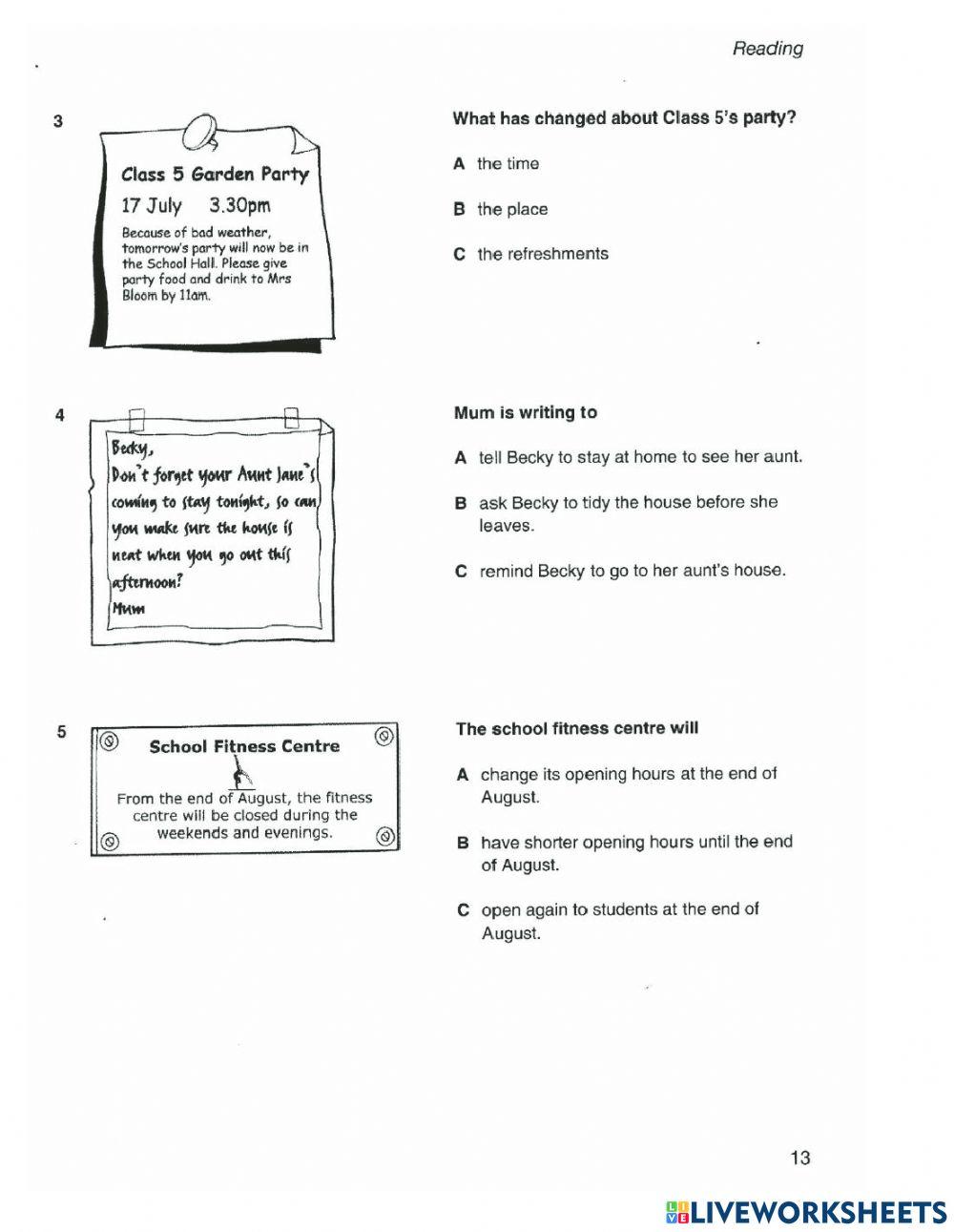 Cambridge - Reading 1 online exercise for | Live Worksheets