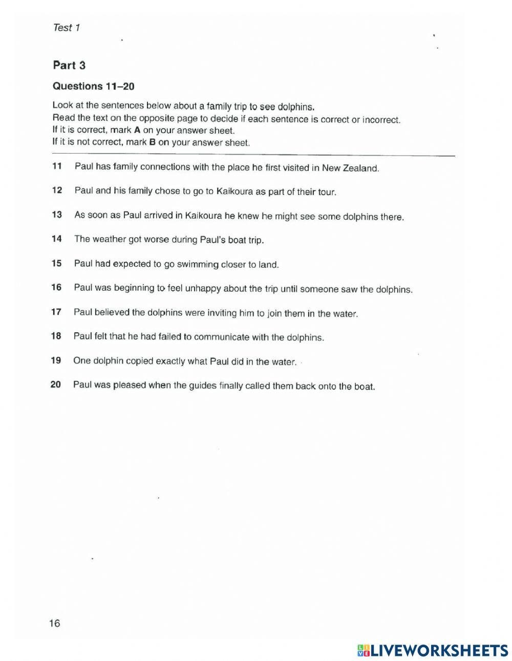 Cambridge - Reading 1 online exercise for | Live Worksheets