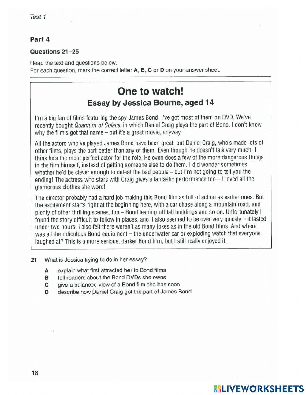 Cambridge - Reading 1 online exercise for | Live Worksheets