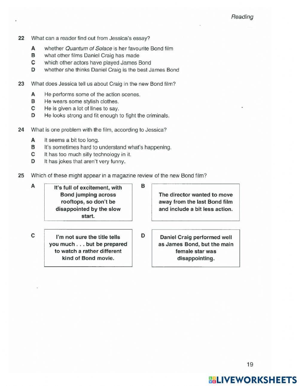 Cambridge - Reading 1 online exercise for | Live Worksheets