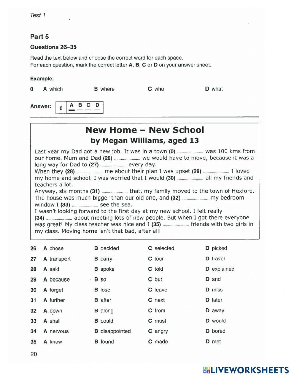 Cambridge - Reading 1 online exercise for | Live Worksheets