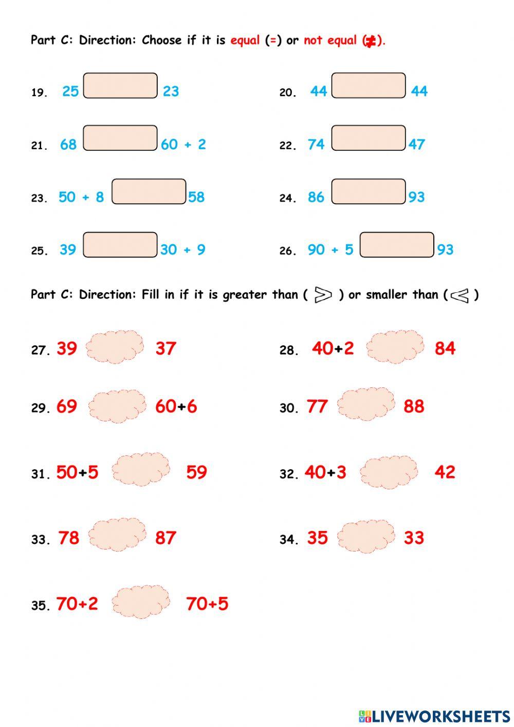 Comparing Numbe… | Free Interactive Worksheets | 1744253