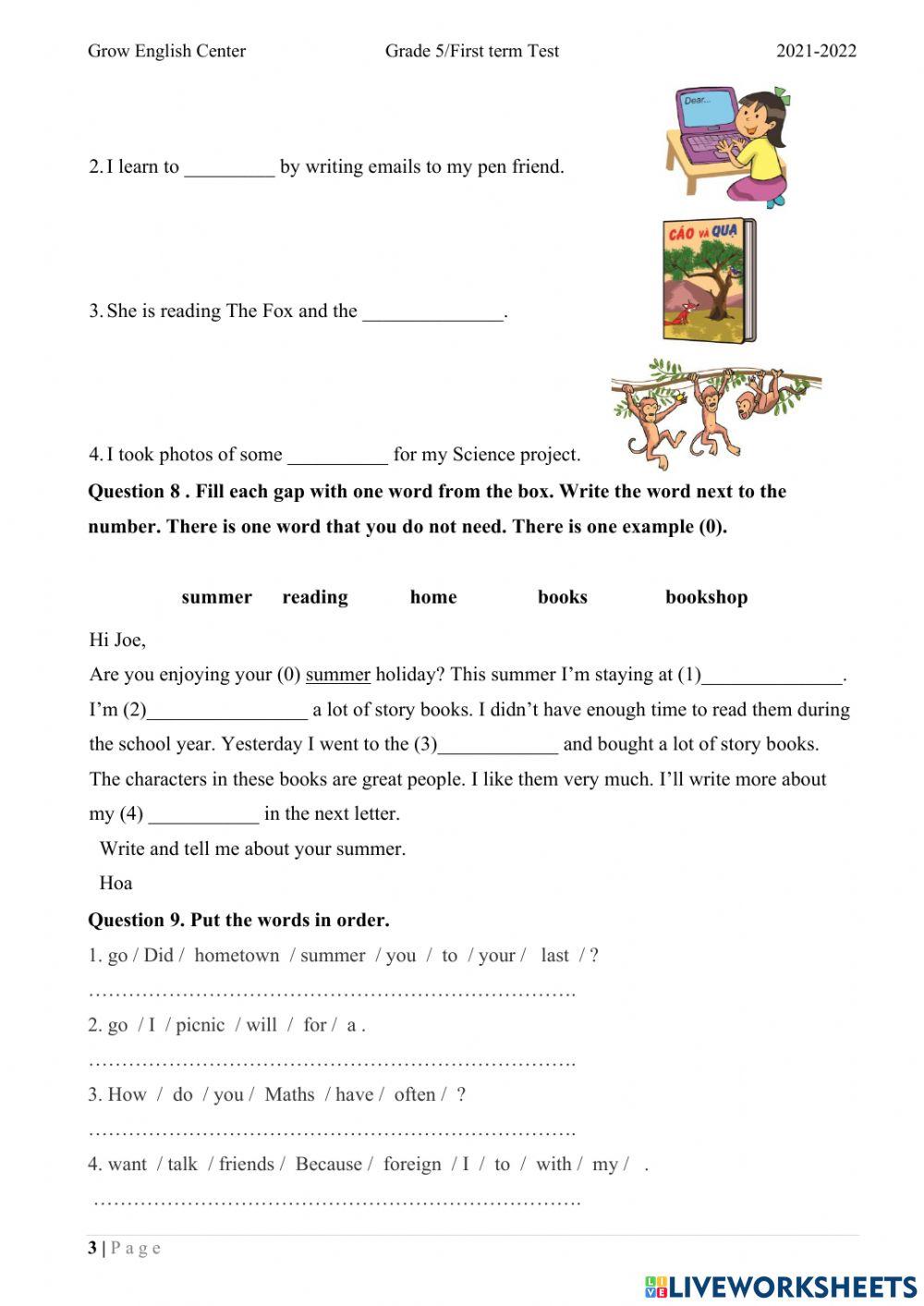 1749074 | English 5 - First Term Test 1 | Nguyen Thi Thu