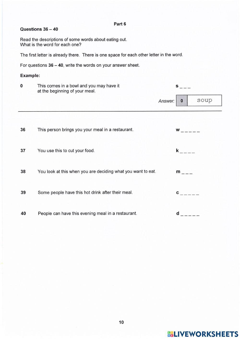 KET - Reading test online exercise for | Live Worksheets