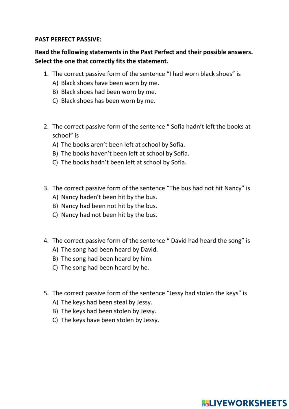 past perfect passive online exercise for | Live Worksheets