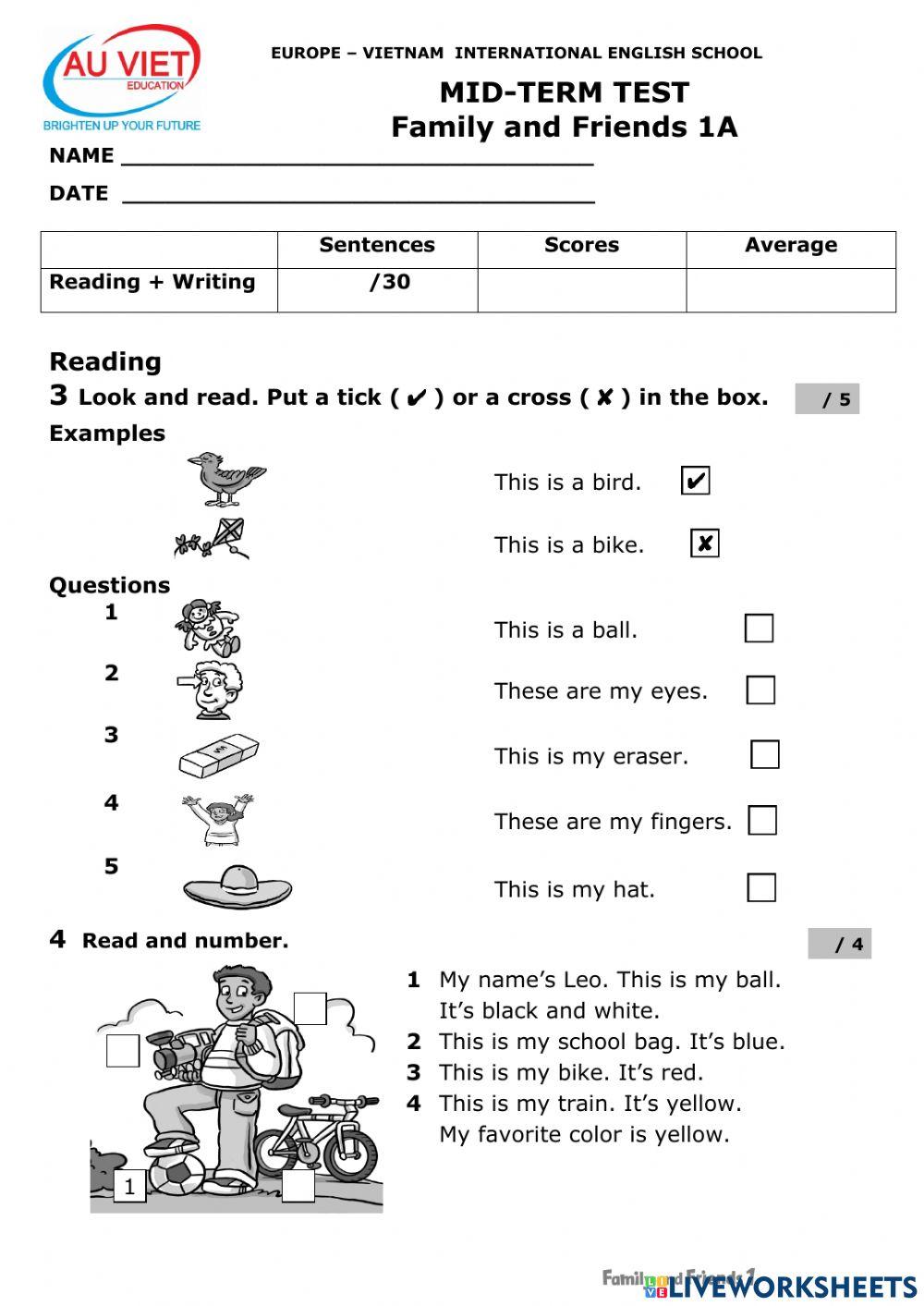 1A - Midterm Test - Reading and Writing worksheet | Live Worksheets