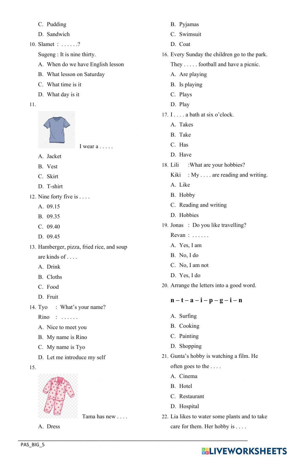 Pas big 5 online exercise for | Live Worksheets