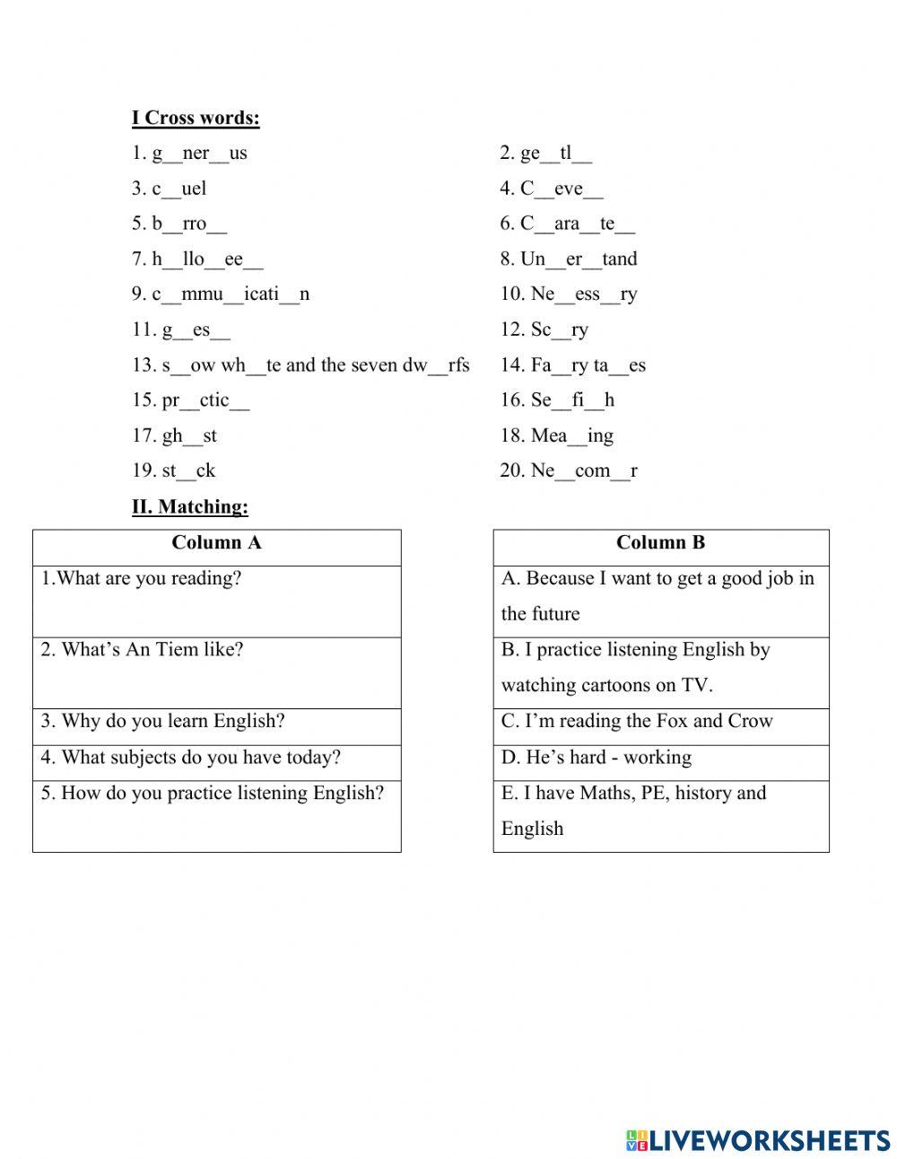 Test 11 online activity | Live Worksheets