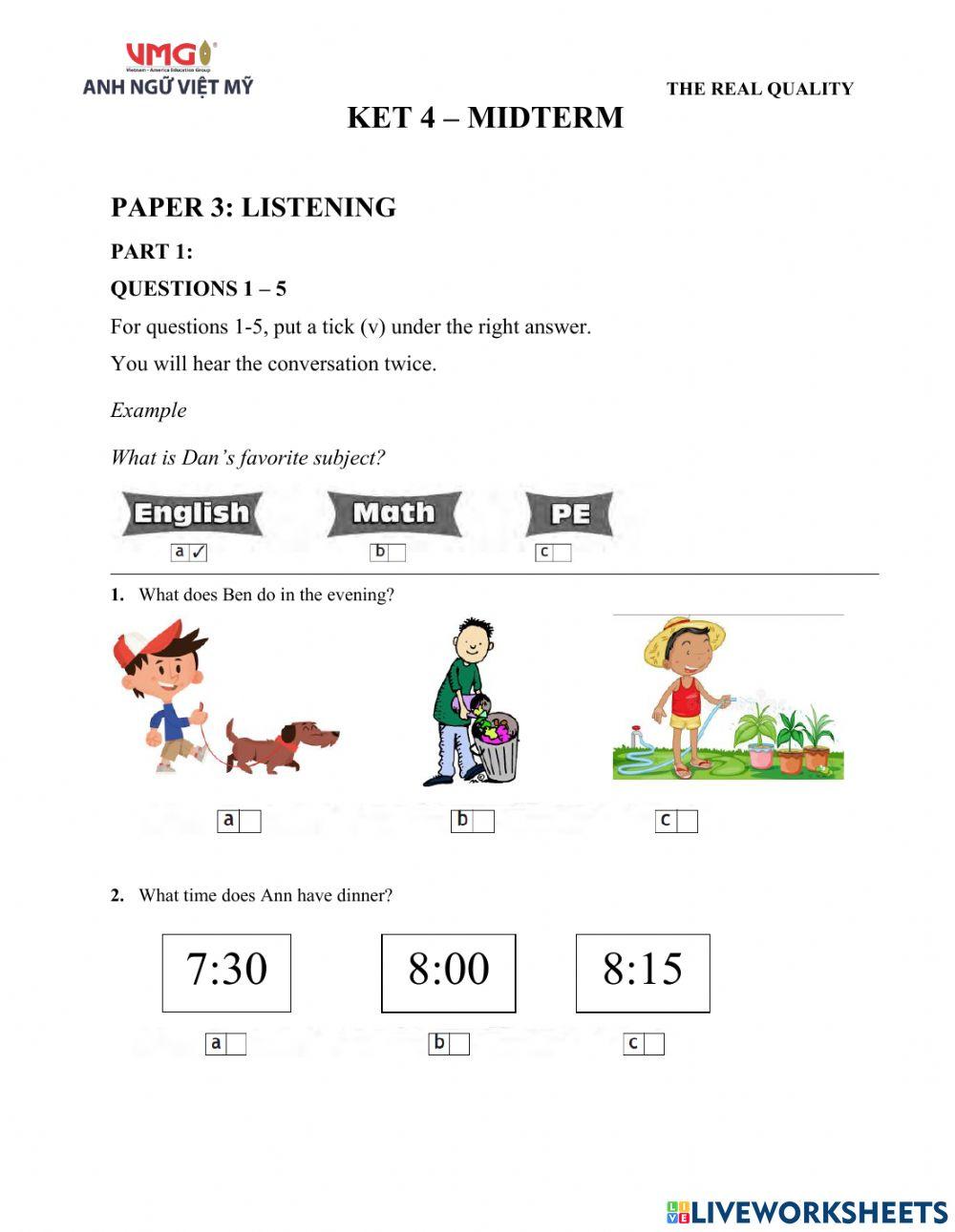 1701587 | Ket 4 - Midterm - Listening | vmgtvx