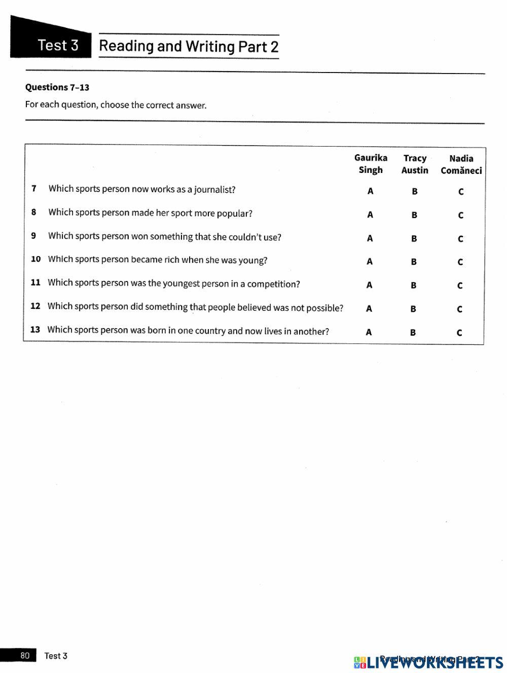 Ket Practice Test 3 Online Exercise For Live Worksheets