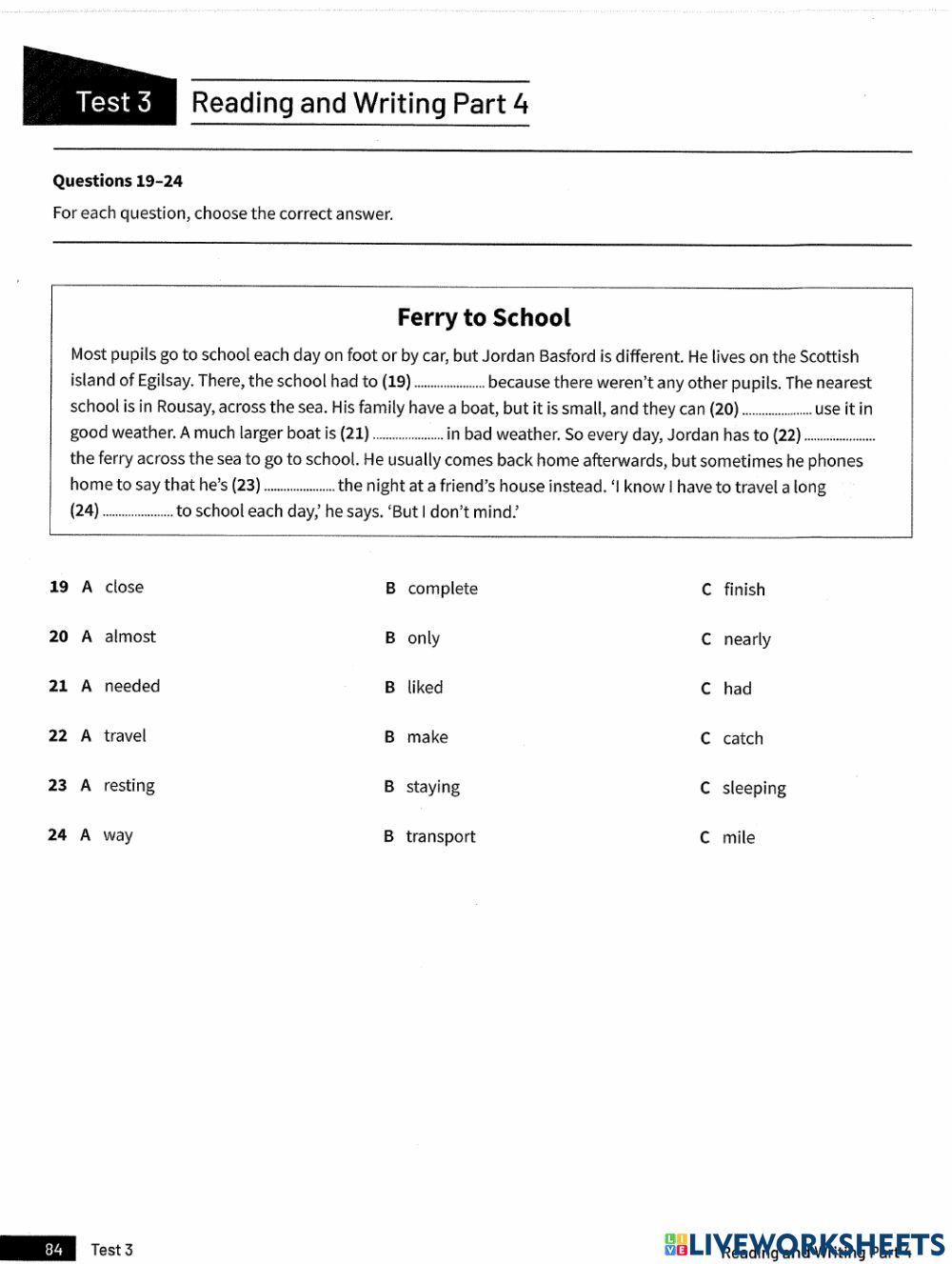 Ket Practice Test 3 Online Exercise For Live Worksheets
