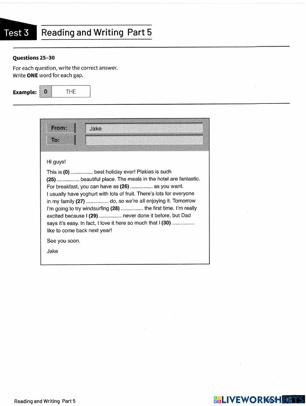 Ket Practice Test 3 Online Exercise For Live Worksheets