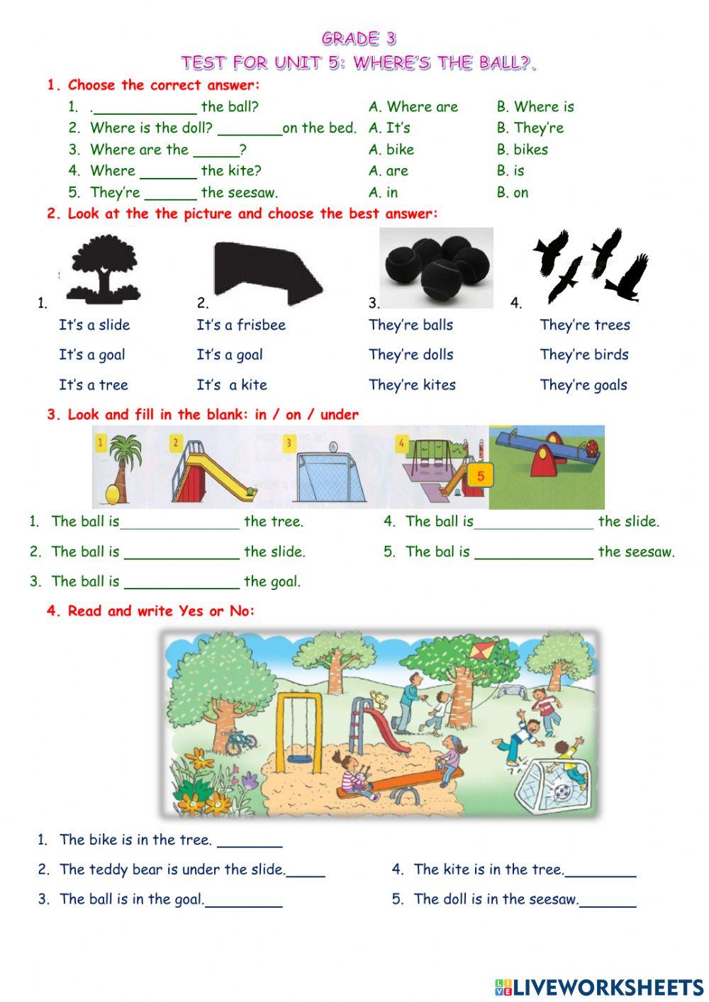 grade 3 unit 5 : where is the ball? online exercise for | Live Worksheets