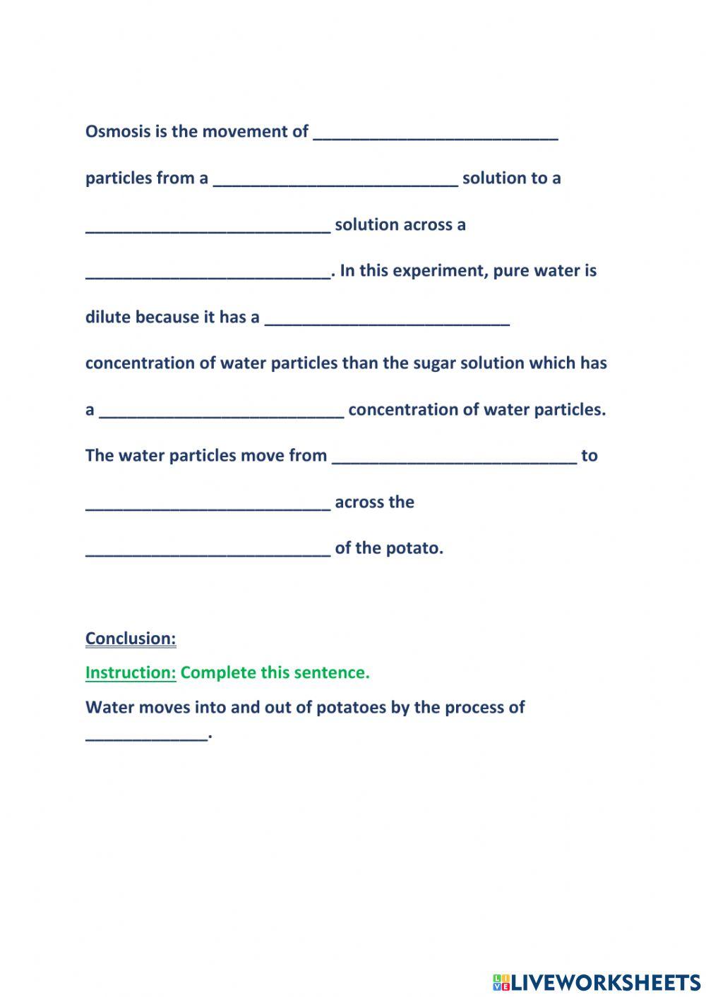 Osmosis Potato … | Free Interactive Worksheets | 1702076