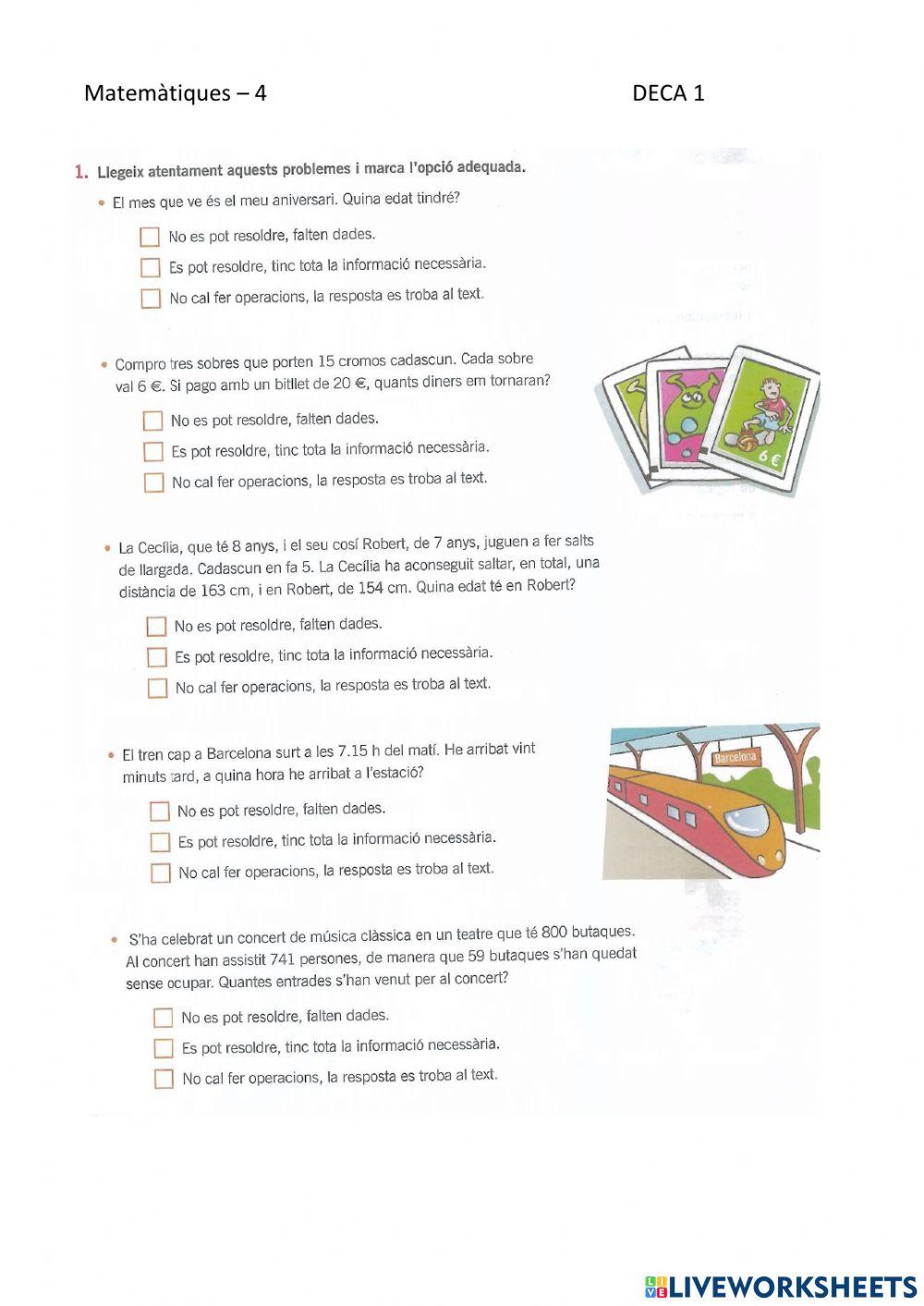 Problemes Deca worksheet | Live Worksheets