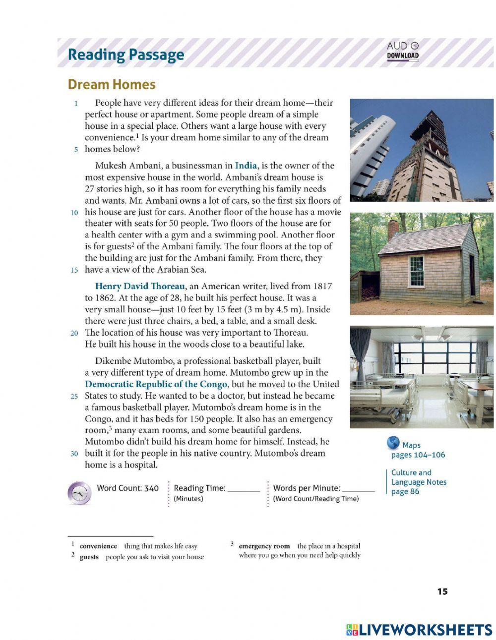 Reading comprehension online exercise for Intermediate | Live Worksheets