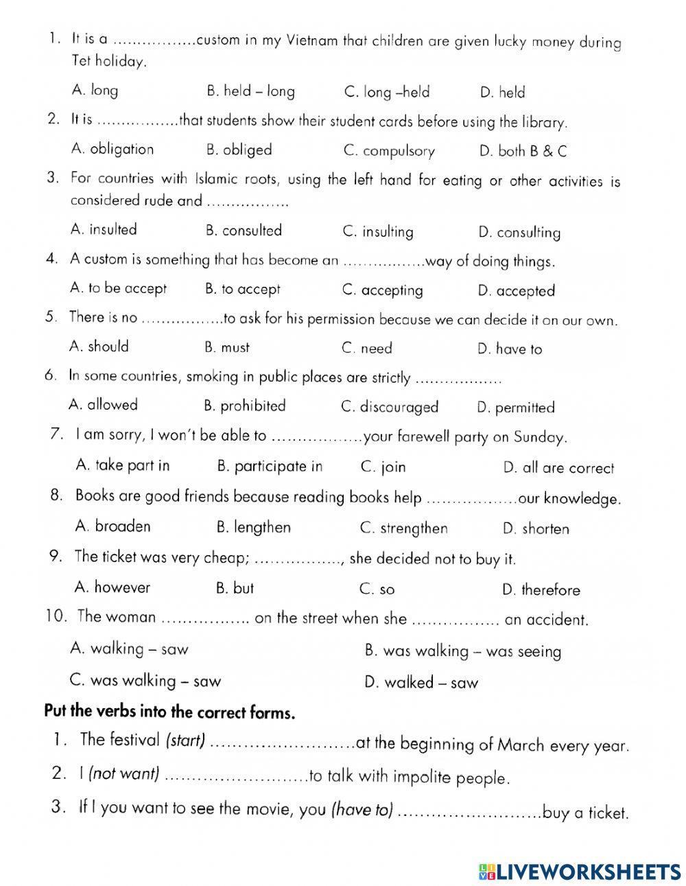 Grade 8- Review unit 4-5-6 worksheet | Live Worksheets